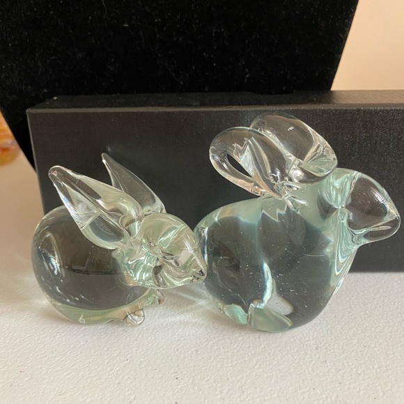Art | Two Collectible Mouth Blown Clear Glass Bunny Rabbit Paperweight ...
